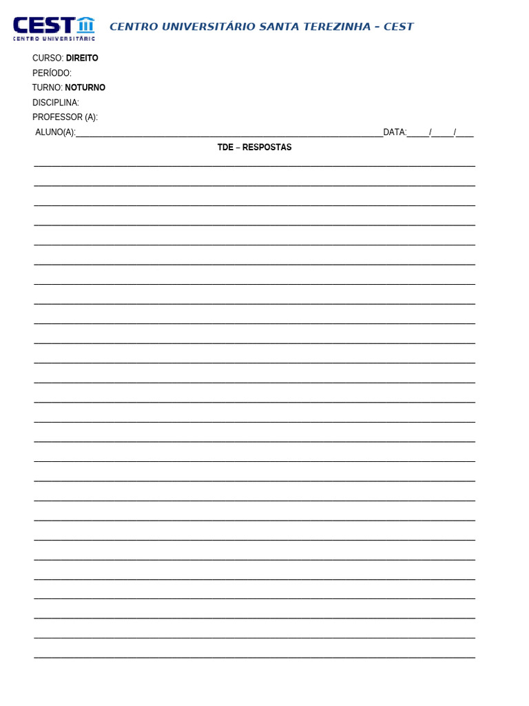 Folha de Respostas - Cest | PDF