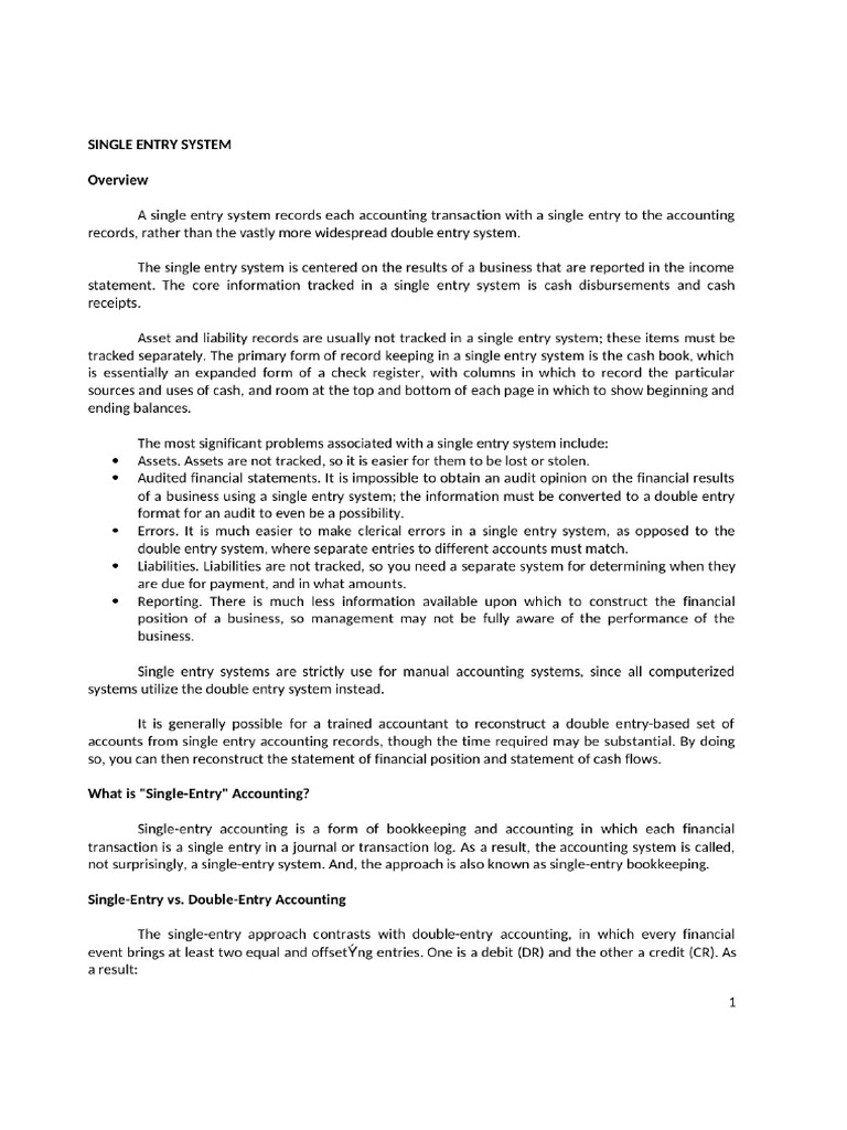 Single-Entry Acctg System | PDF