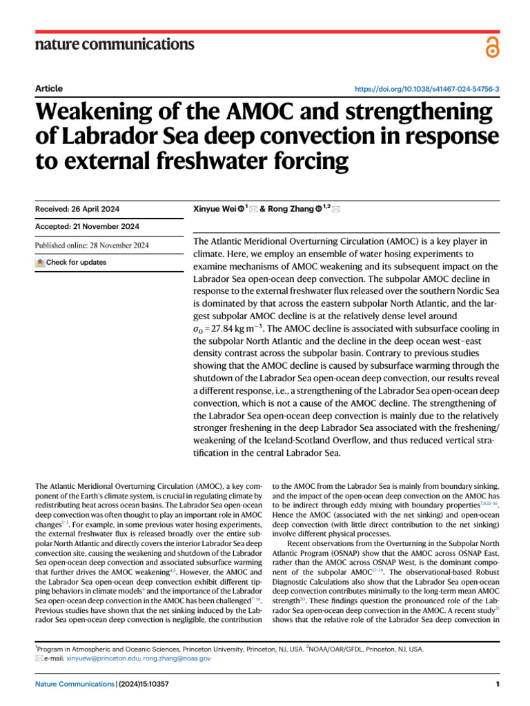 AMOC Weakening and Labrador Sea Convection | PDF | Atlantic Ocean ...