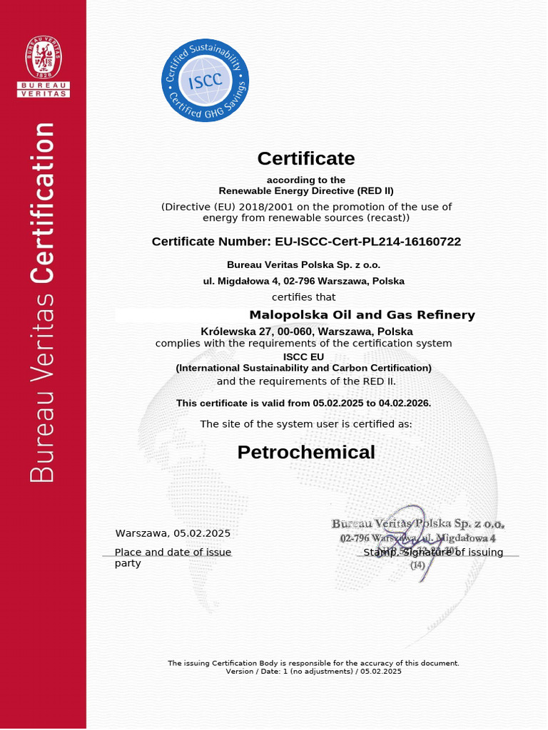 Certyfikat ISCC EU - VIII 2022 | PDF