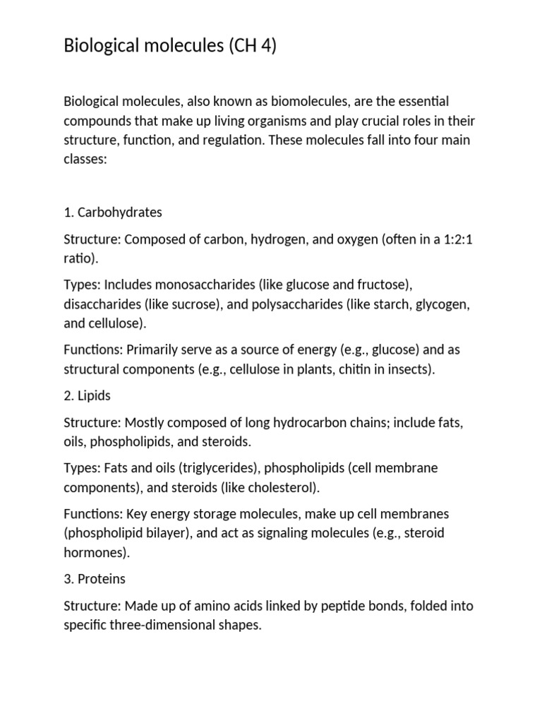 Biological Molecules (ch4) | PDF