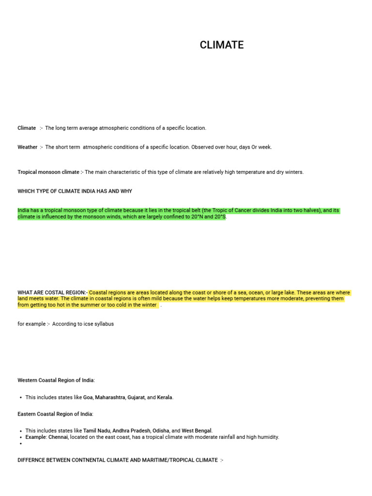 Climate handwritten notes geography | PDF | Monsoon | Rain