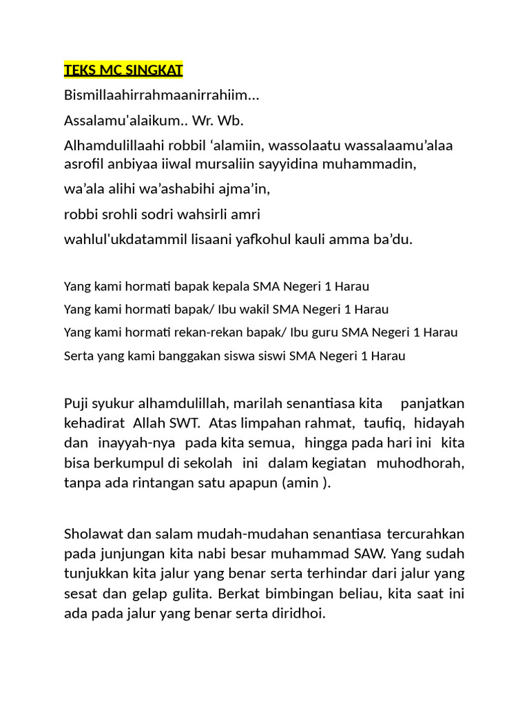 Teks MC Singkat | PDF