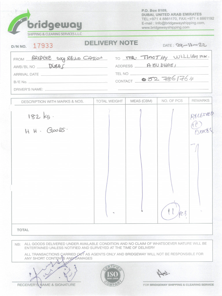 MR Tim Shipment From Germeny - POD | PDF
