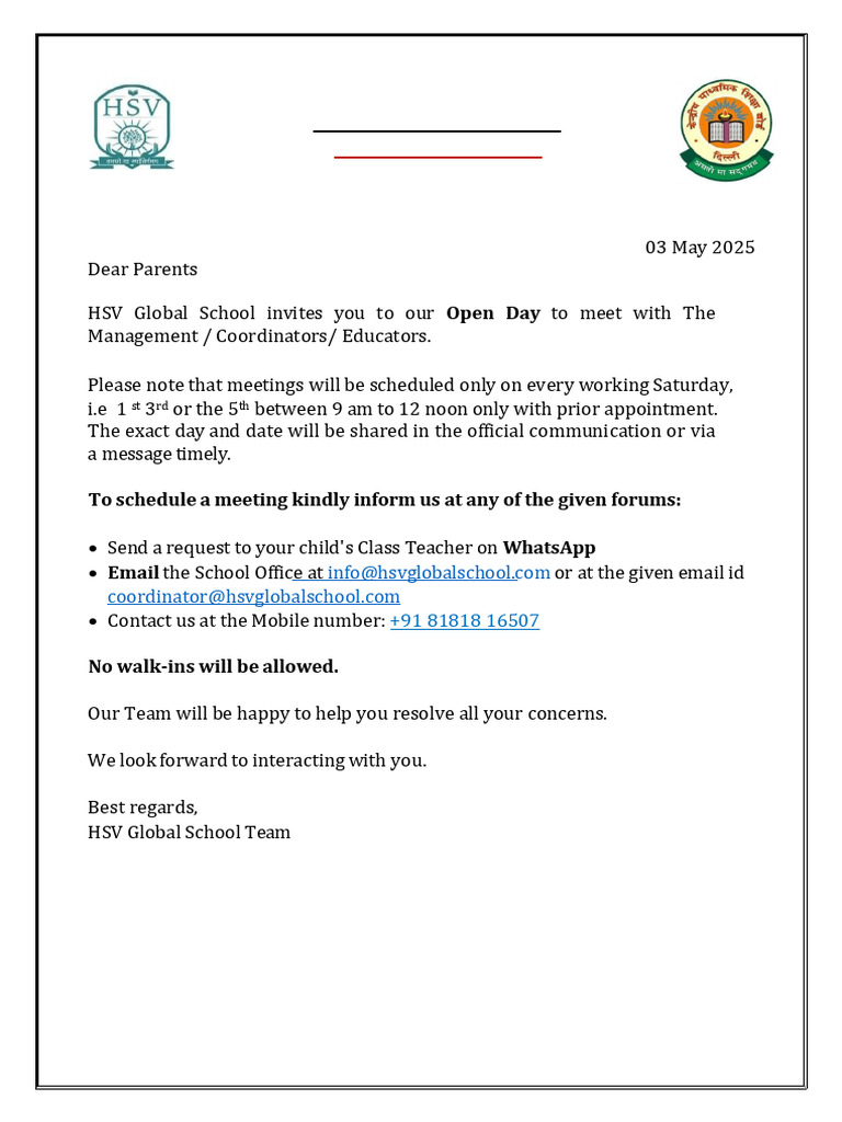 Open Day Letter | PDF