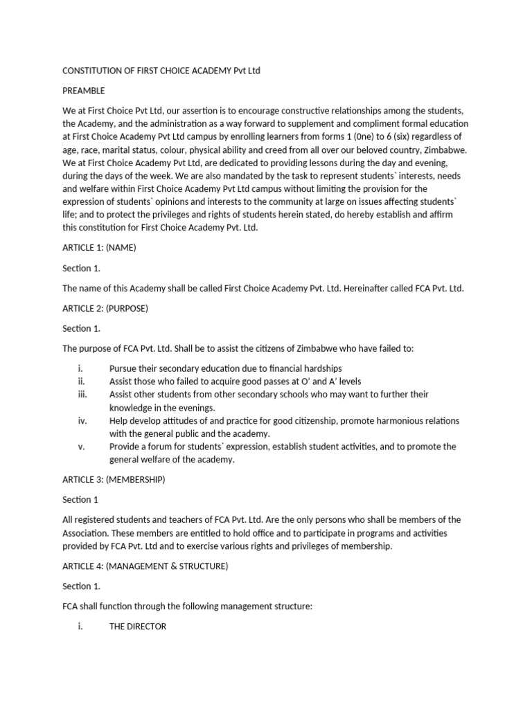 Constitution: Choice Academy SCH | PDF | Quorum | Banks