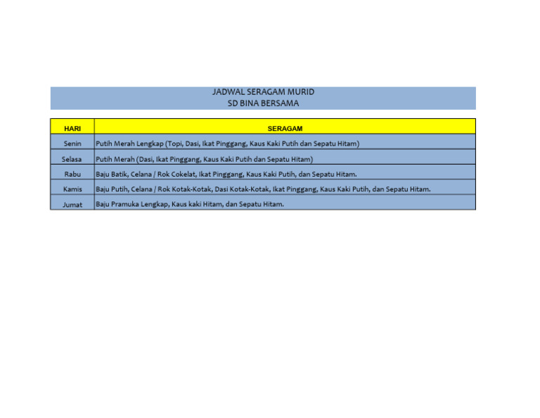 Jadwal Seragam Yang Baru | PDF