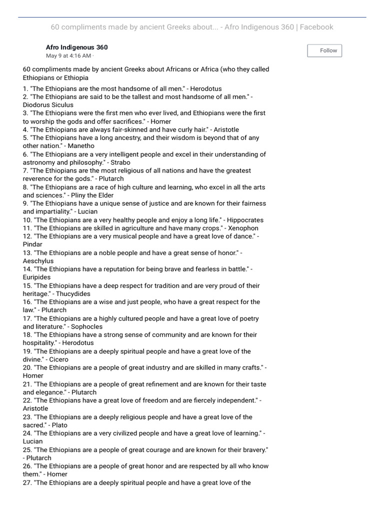 60 Compliments Made by Ancient Greeks About... - Afro Indigenous | PDF ...