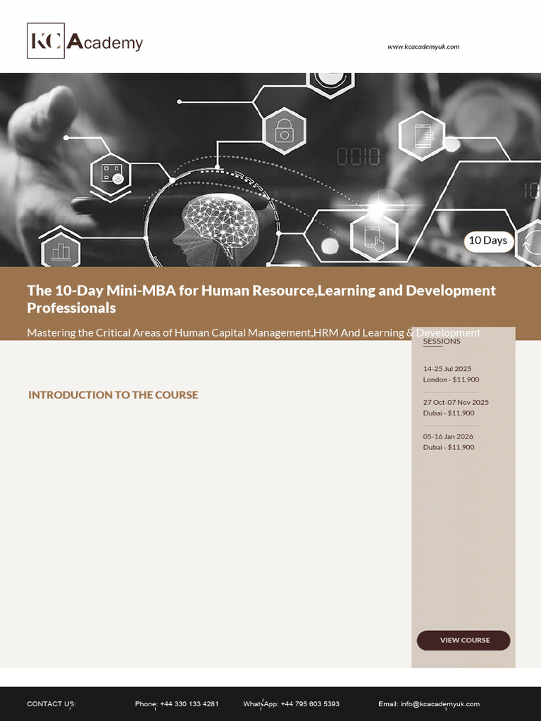 KC Academy The 10 Day Mini Mba For Human Resource Learning and Development Professionals 71780 ...
