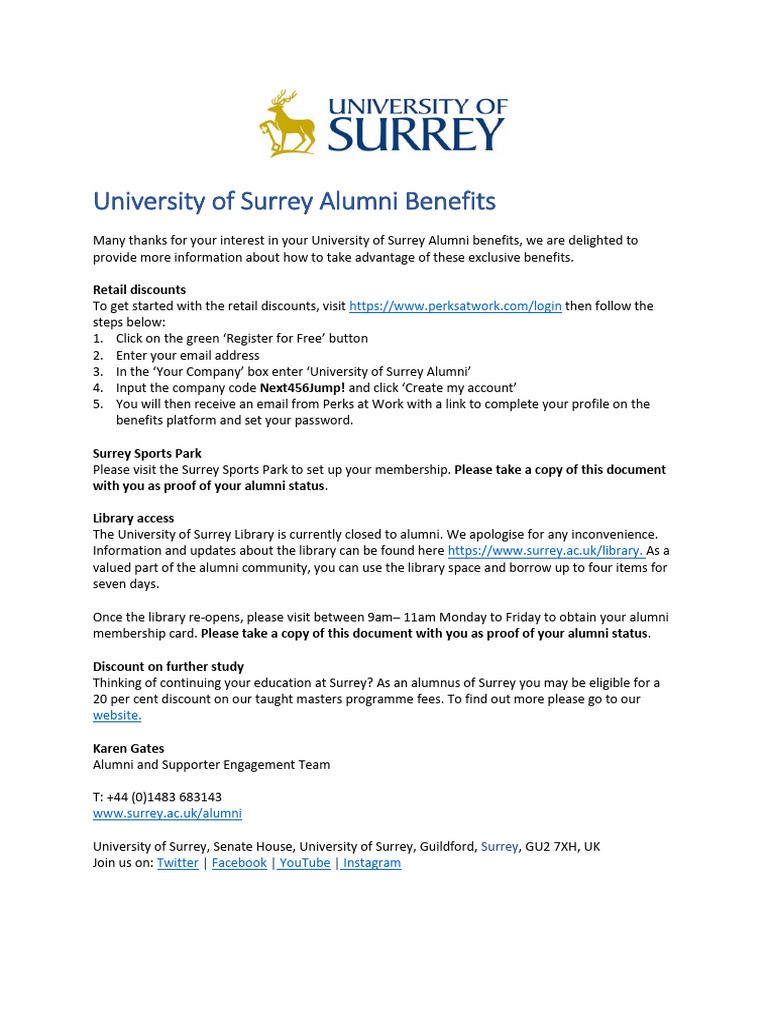 University of Surrey Alumni Benefits Guide | PDF