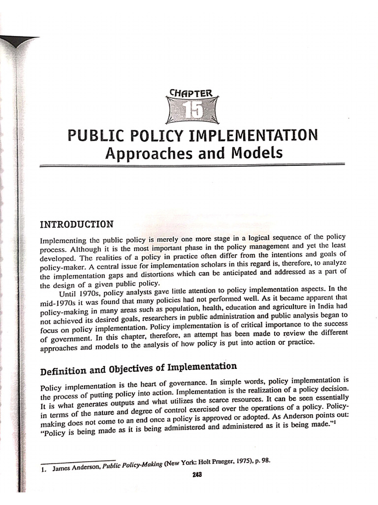 Public Policy Implementation - Approaches and Models | PDF