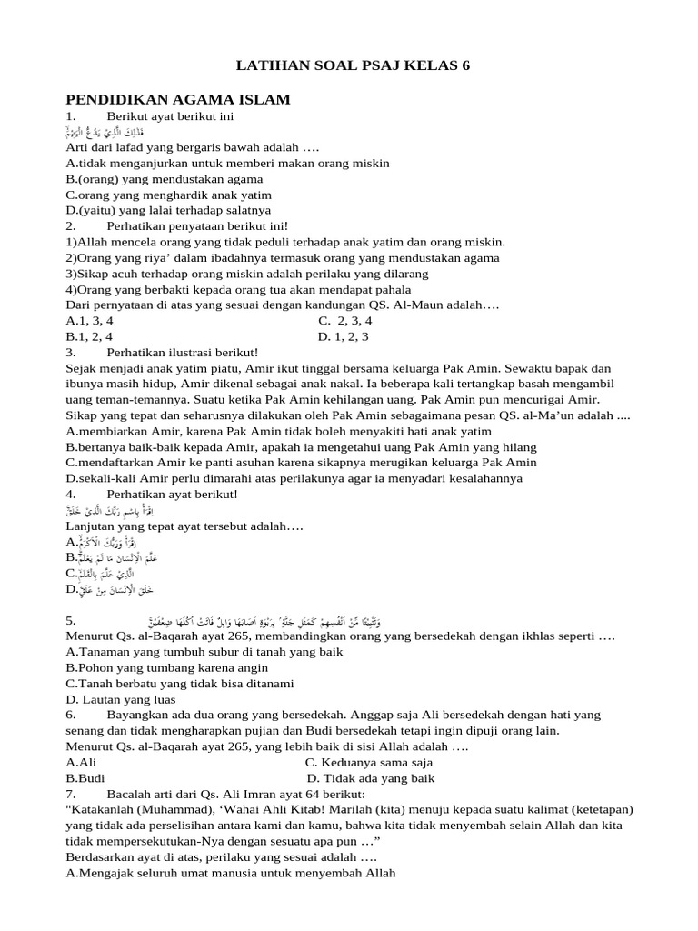 Latihan Soal Psaj Kelas 6 | PDF