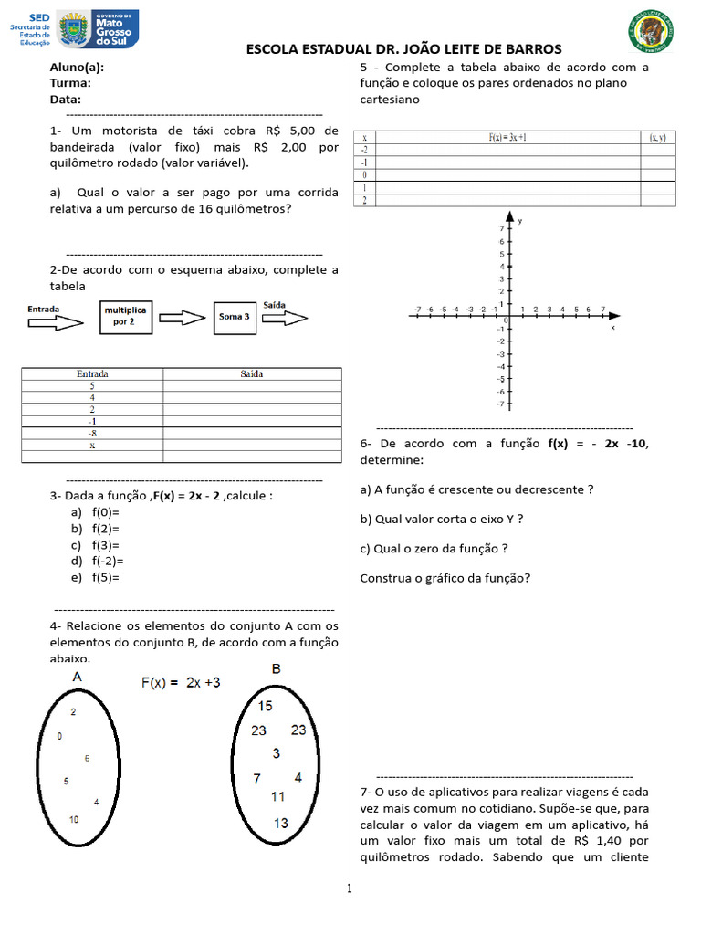 Funções Afim Lista de Exercicios | PDF | Função (Matemática) | Matemática