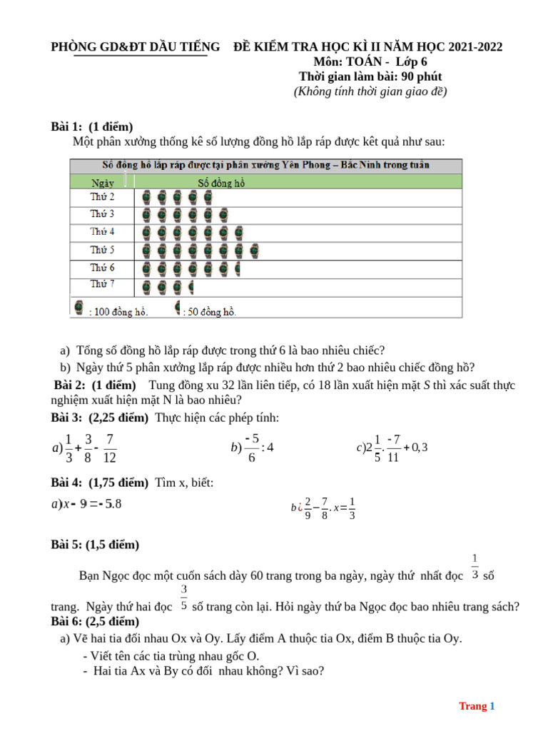 De Thi HK2 Toan 6 PGD Dau Tieng 2021 2022 Co Dap An | PDF