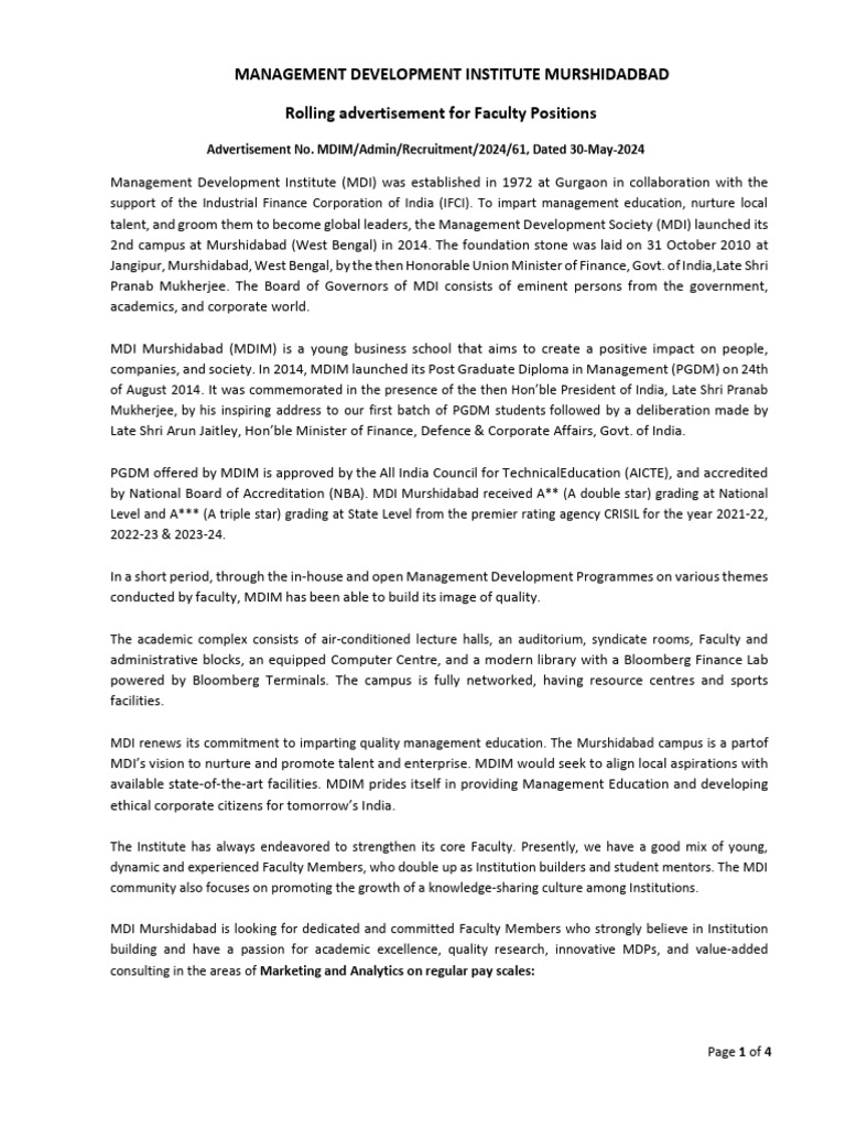 Rolling Advt Faculty 2024 | PDF