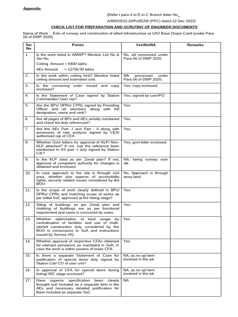 Engineer Document Preparation Checklist | PDF | Road Surface ...