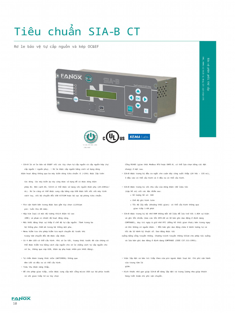 2. Protection relay_FANOX SIAB-STANDARD-CT_R14 (1) | PDF