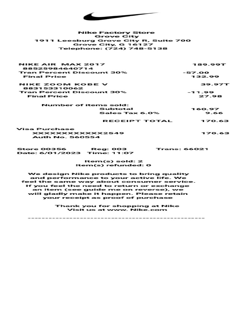 Ticket Nike | PDF