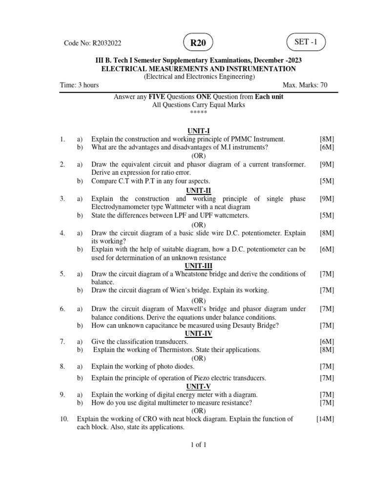 Electrical Measurements and Instrumentation Dec 2023 | PDF | Electrical ...