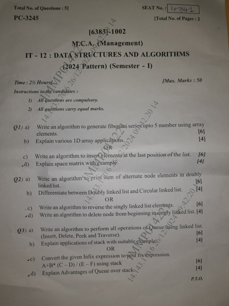 DSA NOV 2024 University Q Paper | PDF