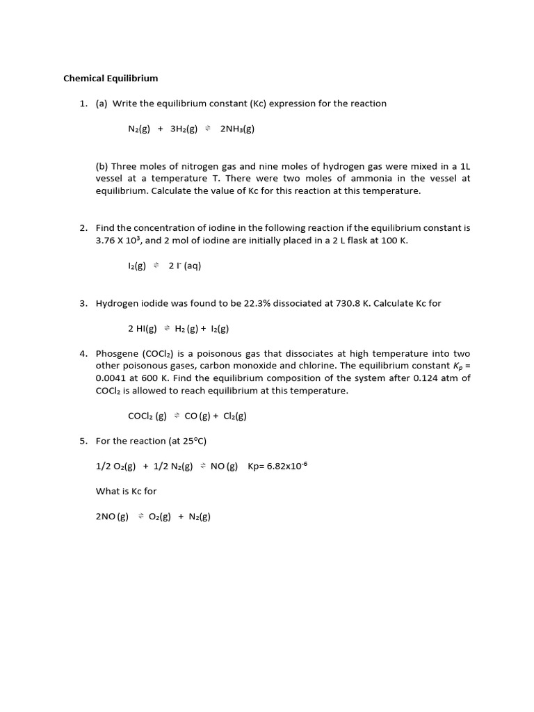 Problem Chemical Equilibrum | PDF