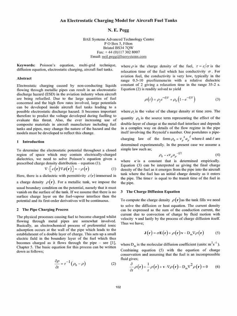 An Electrostatic Charging Model For Aircraft Fuel Tanks Pegg2008 IEEE | PDF | Fluid Dynamics ...