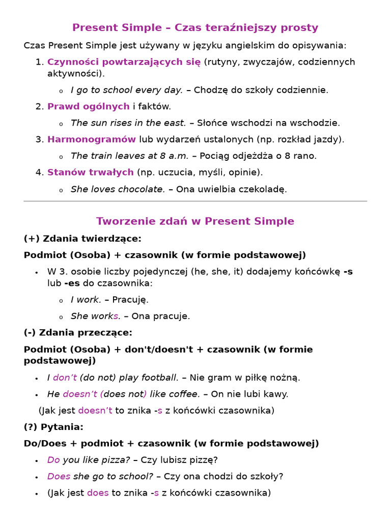 Notatka Present Simple | PDF