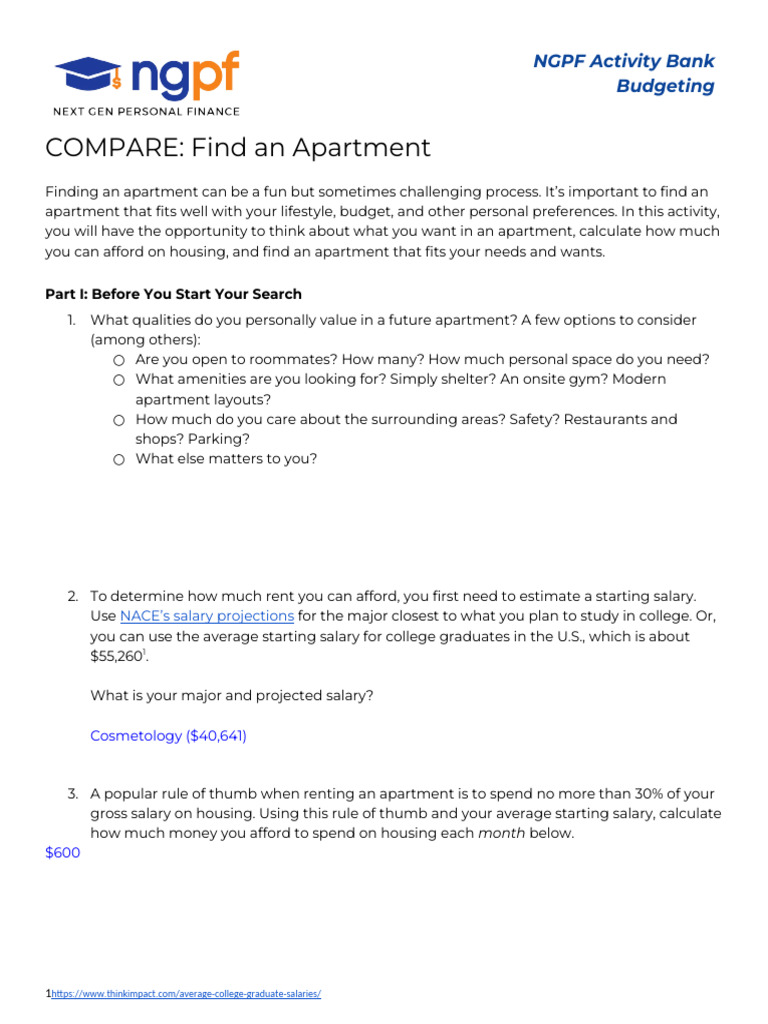 Apartment Search and Budgeting Guide | PDF | Renting | Apartment