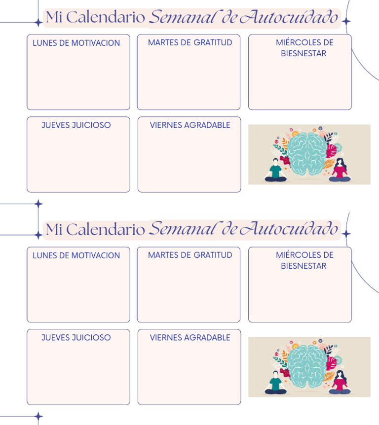 Calendario Semanal Planificador para El Autocuidado | PDF
