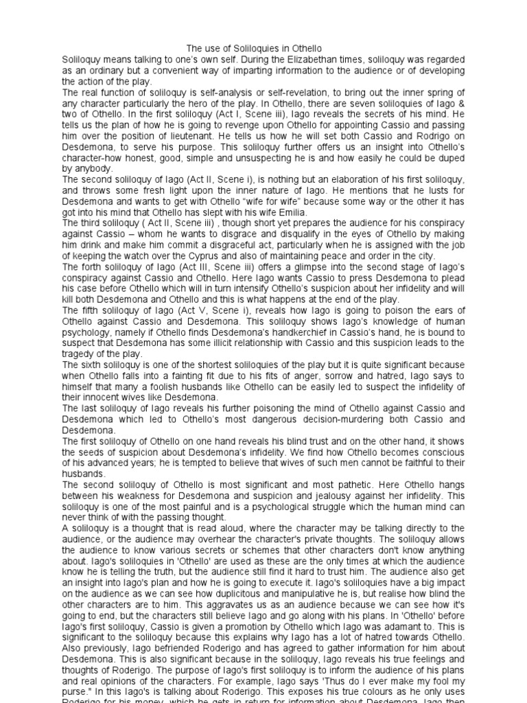 Iago's Soliloquies in Othello Explained | PDF | Iago | Othello