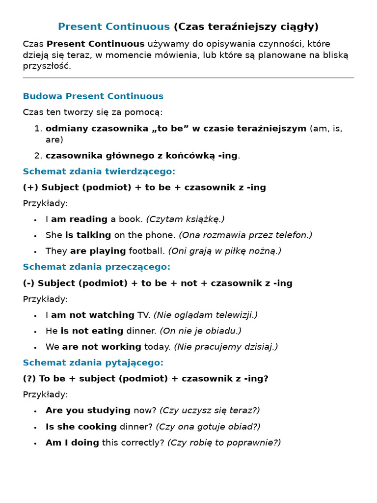 Present Continuous Notatka | PDF