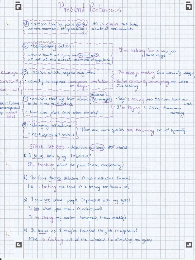 Present Continuous Moje Notatki | PDF