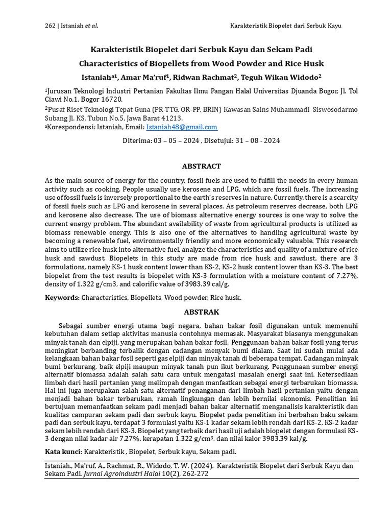 Karakteristik Biopelet Dari Serbuk Kayu Dan Sekam Padi | PDF