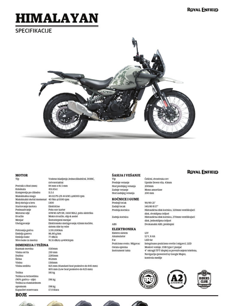 Royal Enfield Himalayan Technical Specifications Serbian | PDF