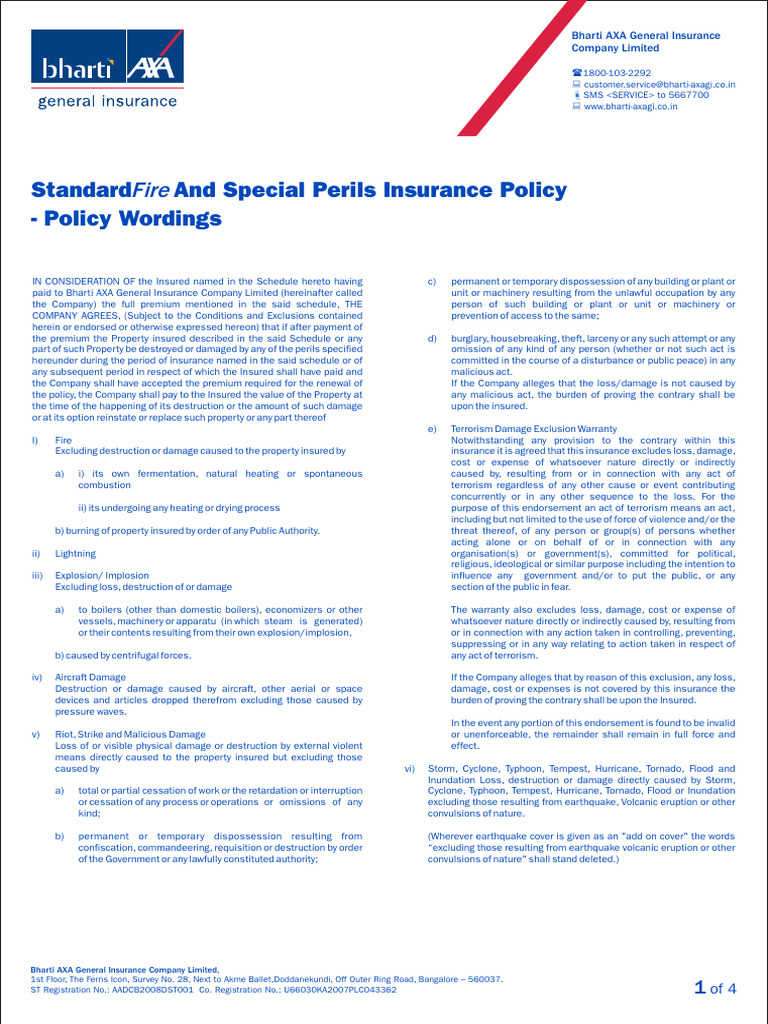 14. Std Fire & Spl Perils - Policy Wordings_GEN240 | PDF | Insurance ...