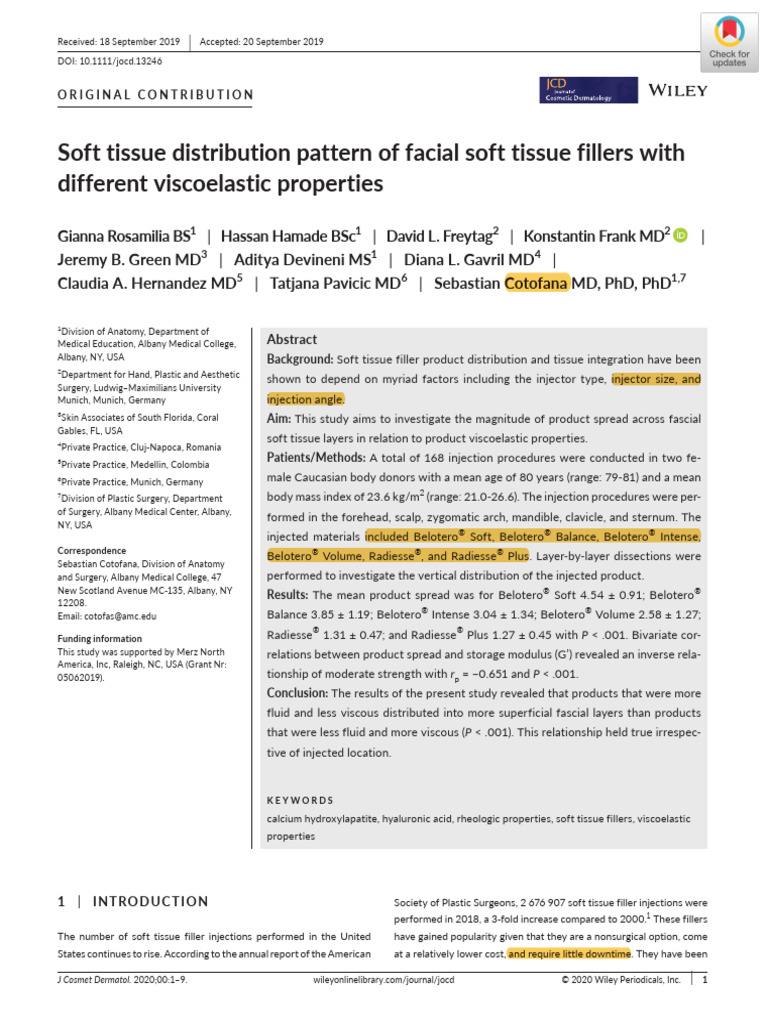 Soft Tissue Distribution Pattern of Facial Soft Tissue Fillers With | PDF