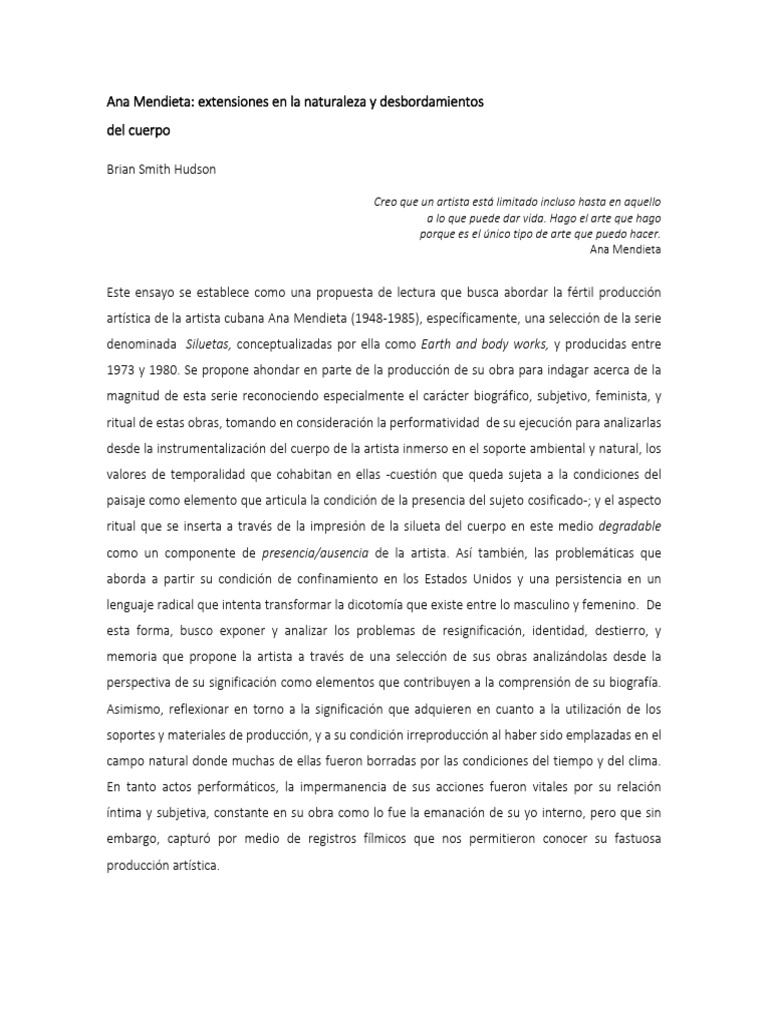 Ana Mendieta Extensiones en La Naturalez | PDF | Arte de performance | Cuba