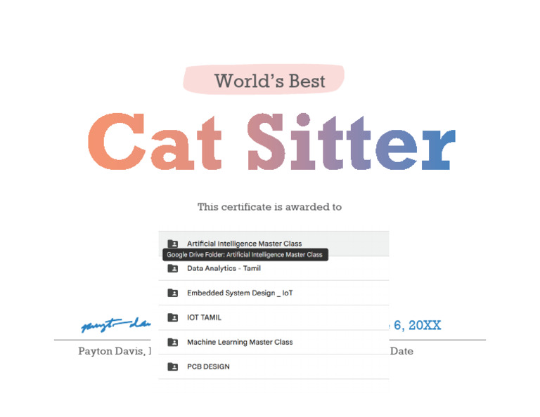 Best Cat Sitter Certificate Template | PDF