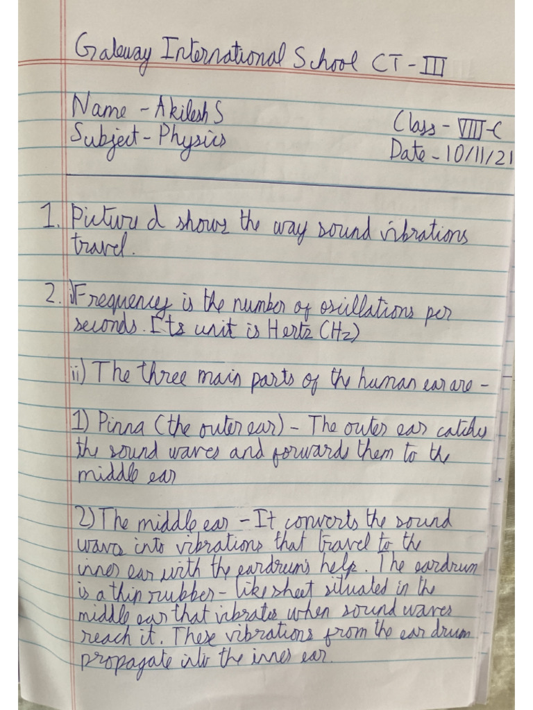 Akilesh S Class 8 C Physics CT III Exam | PDF