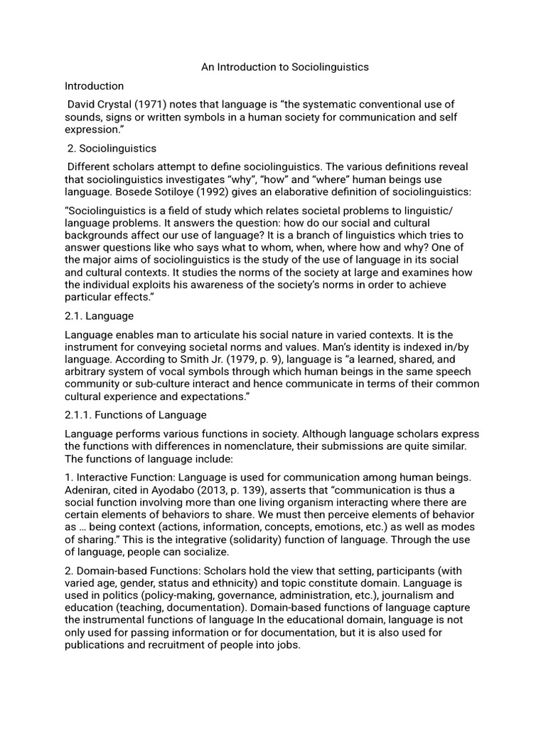 introduction to sociolinguistics | PDF | Sociolinguistics | Multilingualism