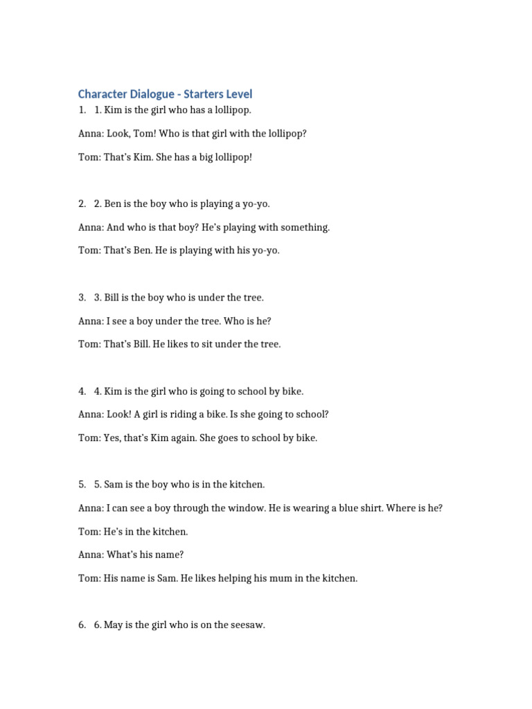 Character Dialogue Starters Level | PDF