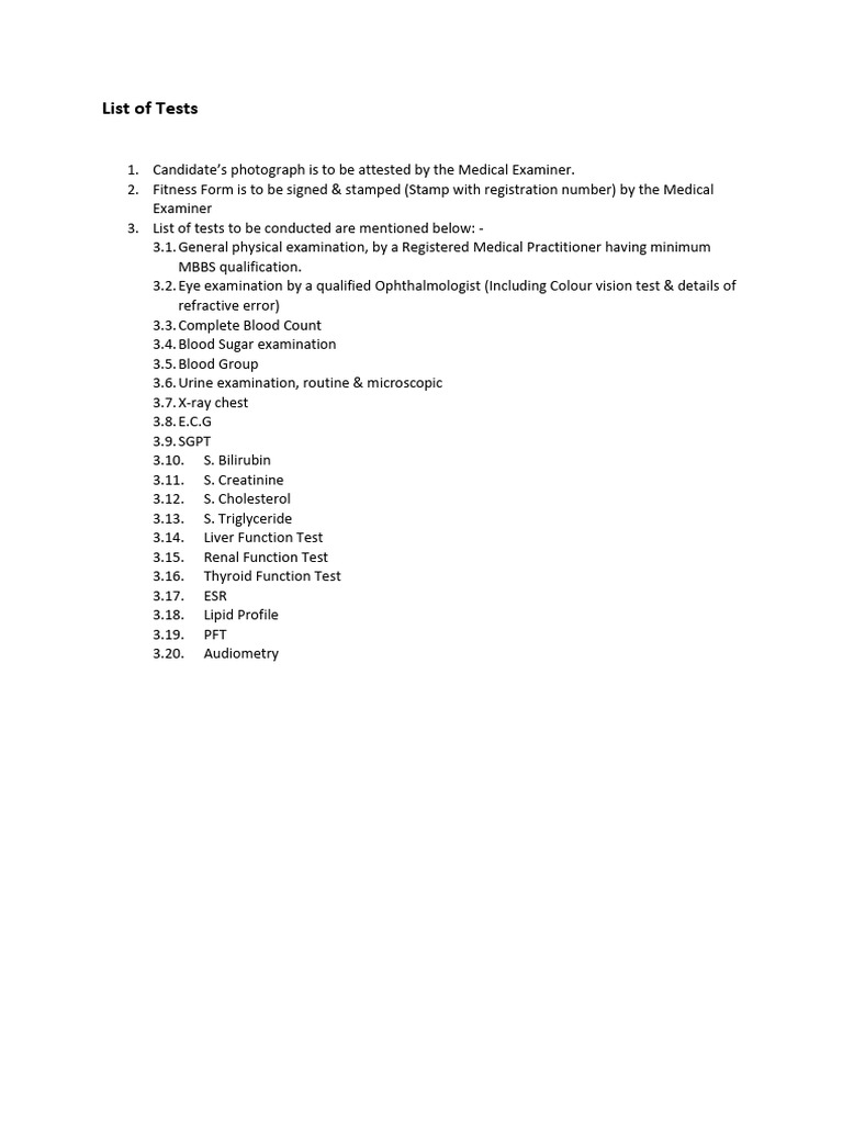 List of Tests | PDF