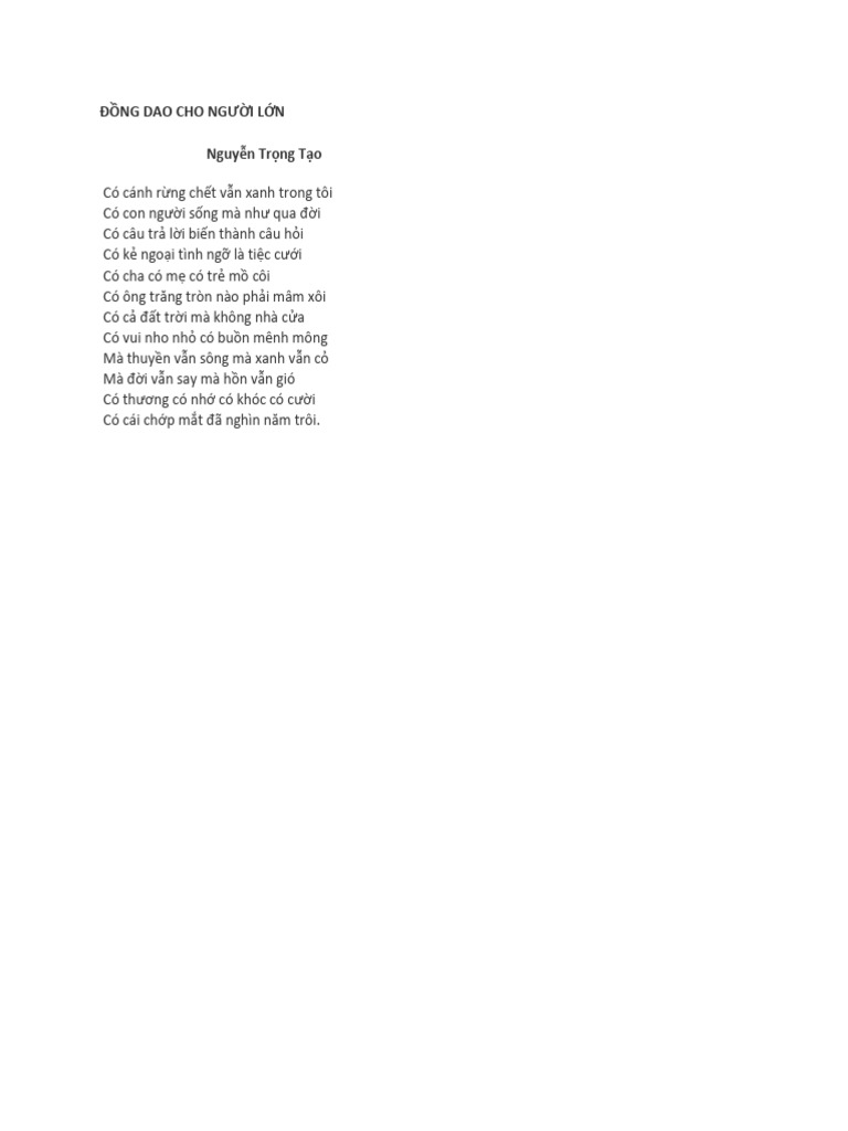 Đồng Dao Cho Người Lớn Nguyễn Trọng Tạo | PDF