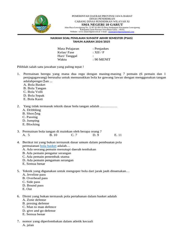 Soal Penjas Kelas XII | PDF