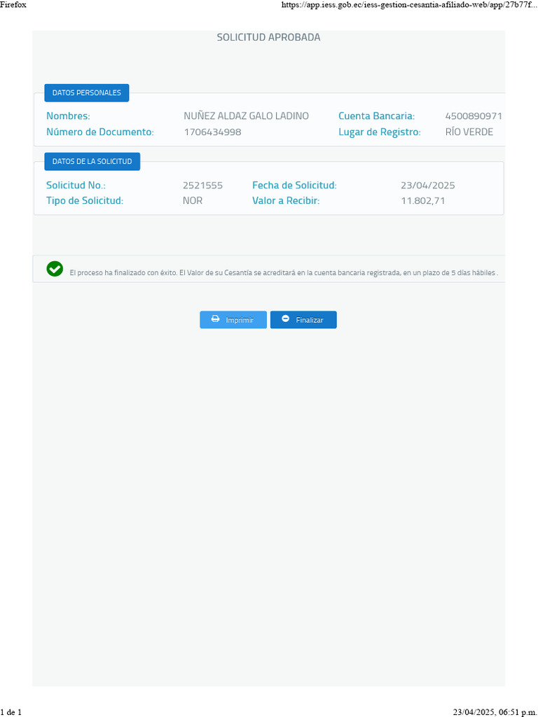 Retiro Cesantia Iess | PDF