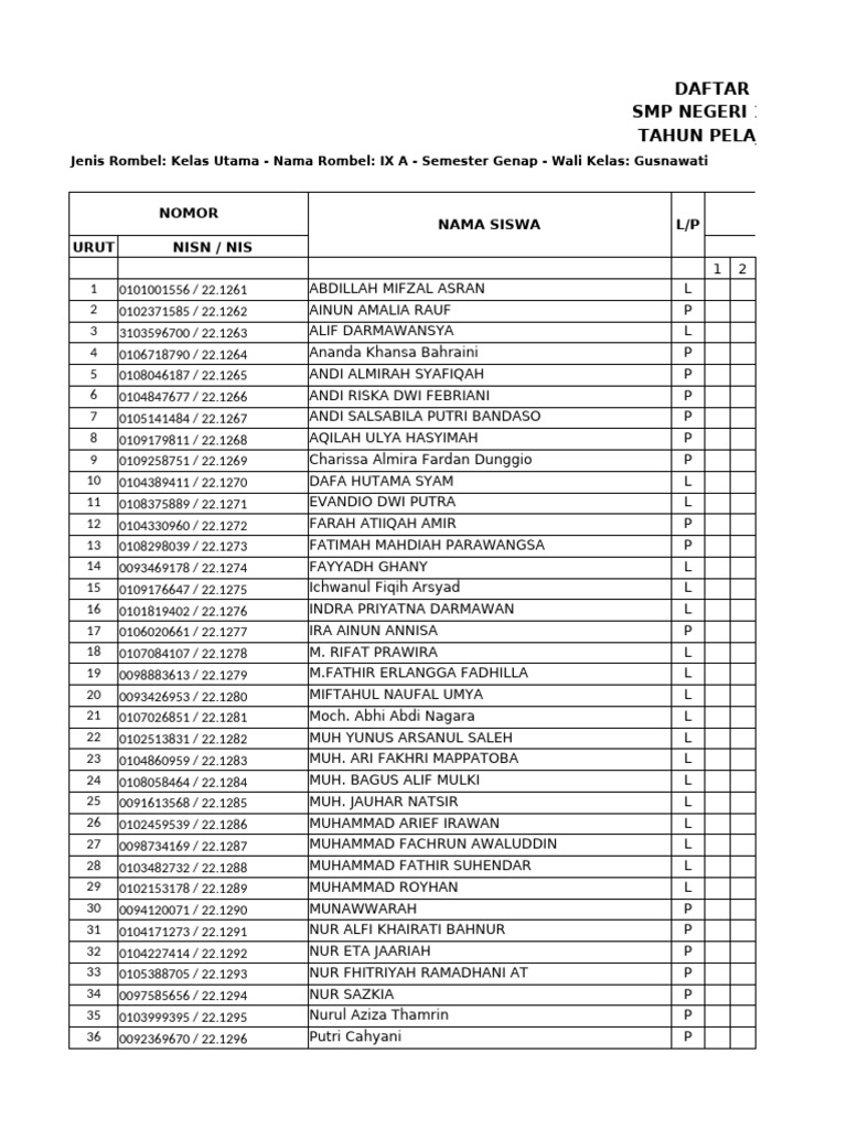 Contoh Absen Kelas | PDF