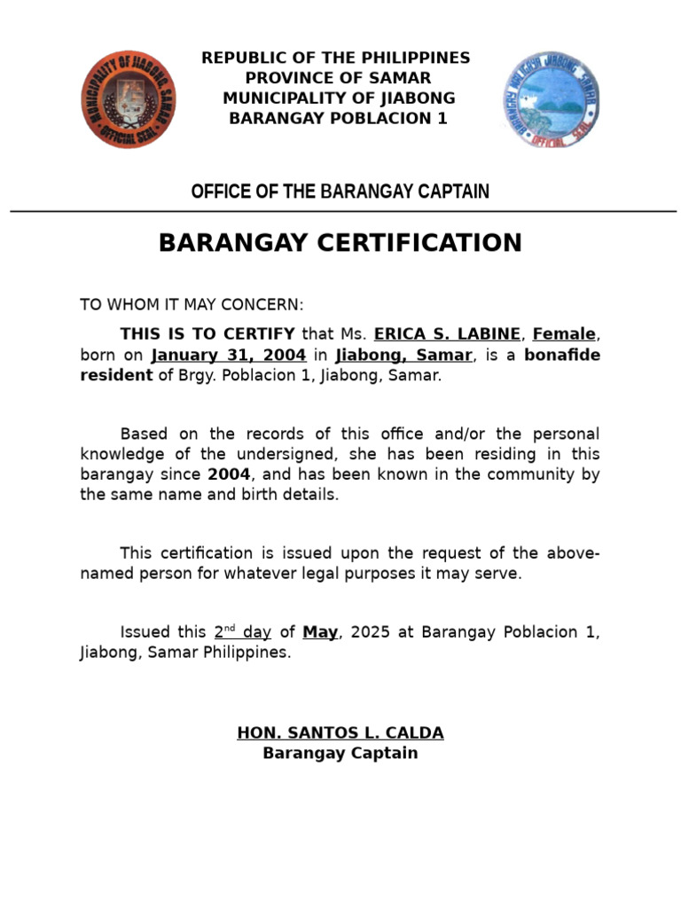 Brgy. Certification | PDF