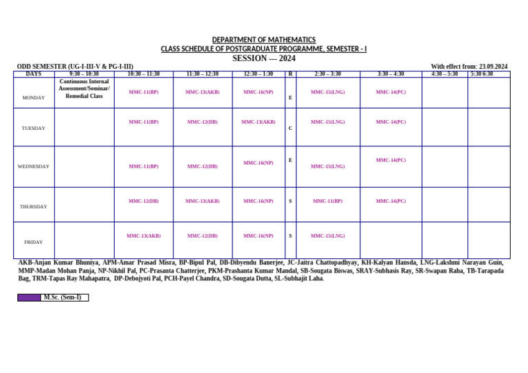 PG Sem I 2024 Routine 23.09.2024 | PDF