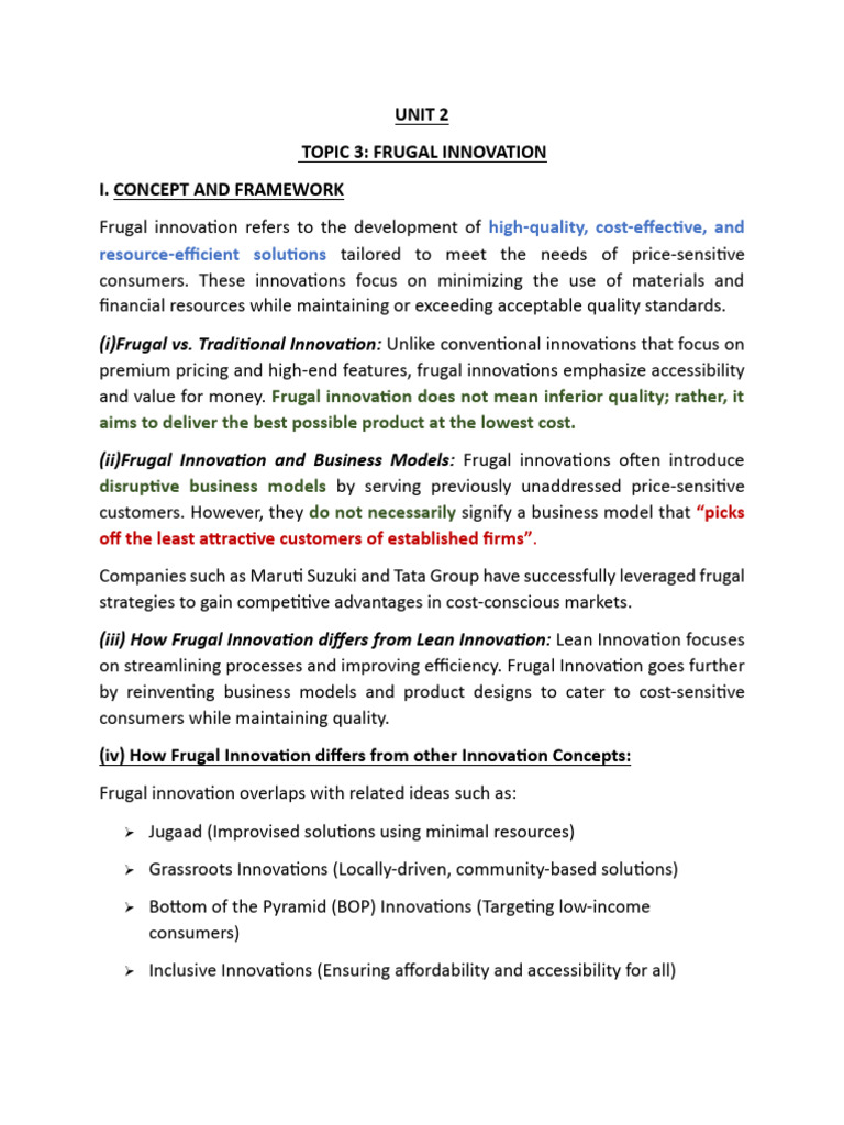 Unit 2_Topic 3 Frugal Innovation | PDF | Innovation | Sustainability