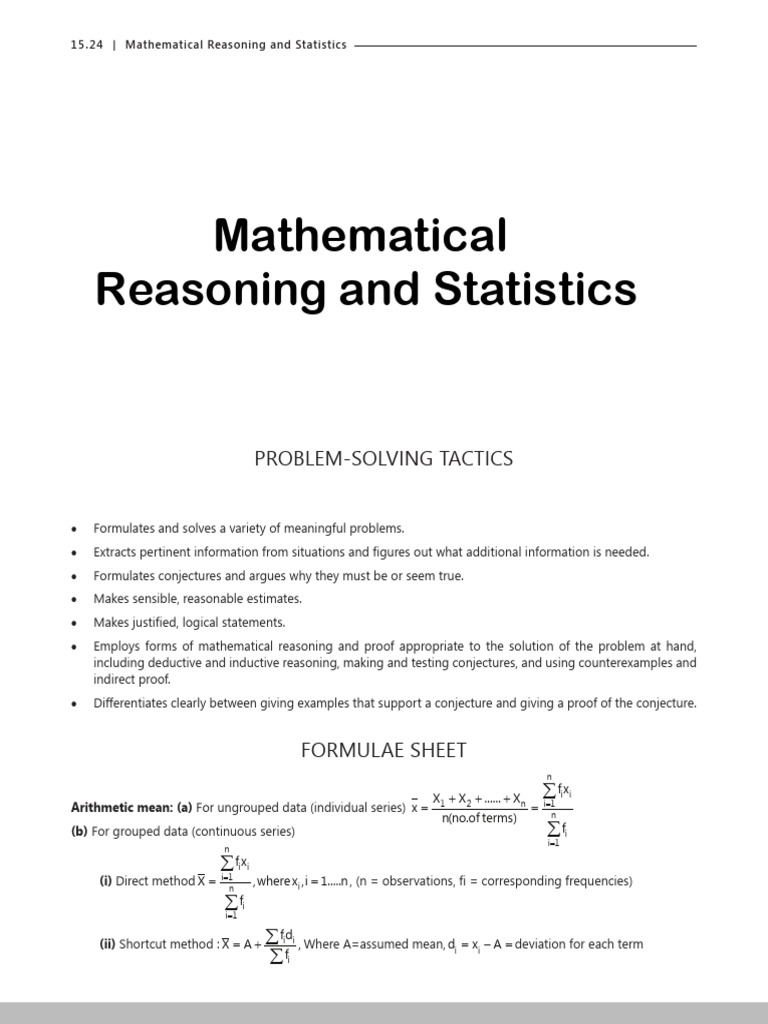 14.mathematical Reasoning and StatisticsPROBLEM SOLVING TACTICSFormulae ...